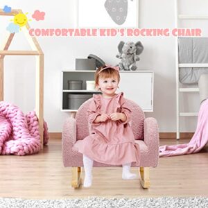 INFANS Kids Sofa, Toddler Rocking Chair with Solid Wooden Frame, Anti-Tipping Design, Plush Fabric, Children Armchair for Nursery Kindergarten Playroom Preschool, Gift for Boys Girls (Pink)