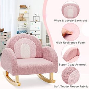 INFANS Kids Sofa, Toddler Rocking Chair with Solid Wooden Frame, Anti-Tipping Design, Plush Fabric, Children Armchair for Nursery Kindergarten Playroom Preschool, Gift for Boys Girls (Pink)