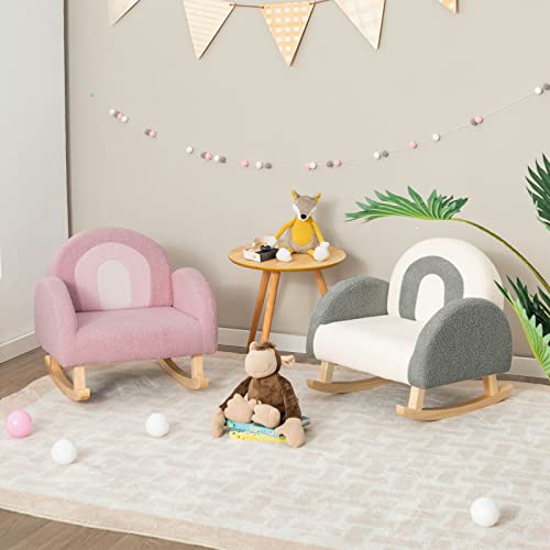 INFANS Kids Sofa, Toddler Rocking Chair with Solid Wooden Frame, Anti-Tipping Design, Plush Fabric, Children Armchair for Nursery Kindergarten Playroom Preschool, Gift for Boys Girls (Pink)