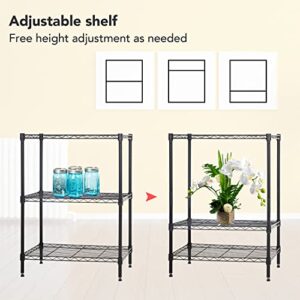 Yewuli 3 Tier Shelf Storage Rack Metal Wire Shelving Unit Steel Short Shelves for Storage, Adjustable Shelf Metro Shelving 450lbs Capacity for Kitchen Garage, 23Lx13.2Wx30.2H Black