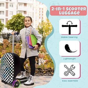 LaScoota Scooter Suitcase, Foldable Scooter Luggage For Kids - Lightweight Kids Ride on Luggage Scooter with Wheels, LED Lights - Ice Cream Graphic Suitcase Scooter, Ride On Suitcase for Kids Ages 4-8