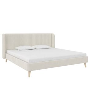 Novogratz Holly Upholstered Wingback Bed Frame, King, Ivory Velvet