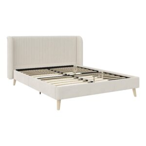 novogratz holly upholstered wingback bed frame, queen, ivory velvet