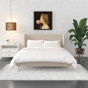 Novogratz Holly Upholstered Wingback Bed Frame, Queen, Ivory Velvet