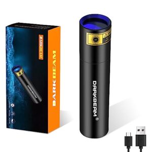 darkbeam uv 365nm light wood's lamp v4 usb rechargeable portable blacklight led ultraviolet flashlight mini pocket-size, detector for pet urine, stains, flurescent material, money check, amber 370nm