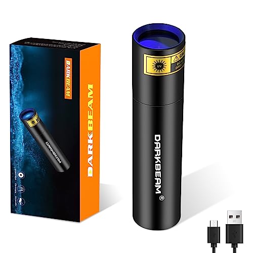 DARKBEAM UV 365nm Light Wood's lamp V4 USB Rechargeable Portable Blacklight LED Ultraviolet Flashlight Mini Pocket-Size, Detector for Pet Urine, Stains, Flurescent Material, Money Check, Amber 370nm