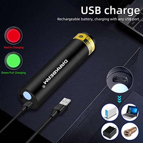 DARKBEAM UV 365nm Light Wood's lamp V4 USB Rechargeable Portable Blacklight LED Ultraviolet Flashlight Mini Pocket-Size, Detector for Pet Urine, Stains, Flurescent Material, Money Check, Amber 370nm