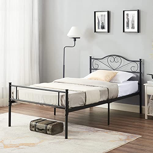 VECELO Metal Platform Bed Frame with Headboard & Footboard, Steel Slats Mattress Foundation, No Box Spring Needed, Twin, Matte Black