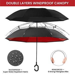 G4Free 62 Inch Large Reverse Umbrella with C-Shaped Handle, Windproof Upside Down Inverted Close Rain Umbrella for Women and Men (Black/Red)