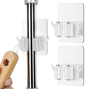 broom holder wall mount - 2 pack adhesive mop and broom holder wall mount with hooks design, broom organizer wall mount, broom hanger and mop organizer wall hanging for home, kitchen, and garage