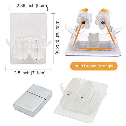 Broom Holder Wall Mount - 2 Pack Adhesive Mop and Broom Holder Wall Mount with Hooks Design, Broom Organizer Wall Mount, Broom Hanger and Mop Organizer Wall Hanging for Home, Kitchen, and Garage