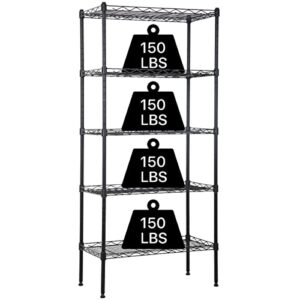 yewuli 5 tier metal shelves storage rack pantry shelving unit small standing shelf, adjustable organizer racks wire shelving unit for laundry bathroom kitchen closet, black