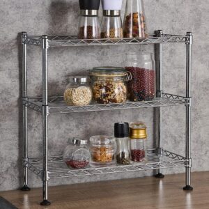 3-tier metal steel wire shelf organizer unit shelving for cabinets, bath, kitchen, countertop, stackable cabinet shelf kitchen counter rack organizer multipurpose pantry bedroom bathroom storage racks