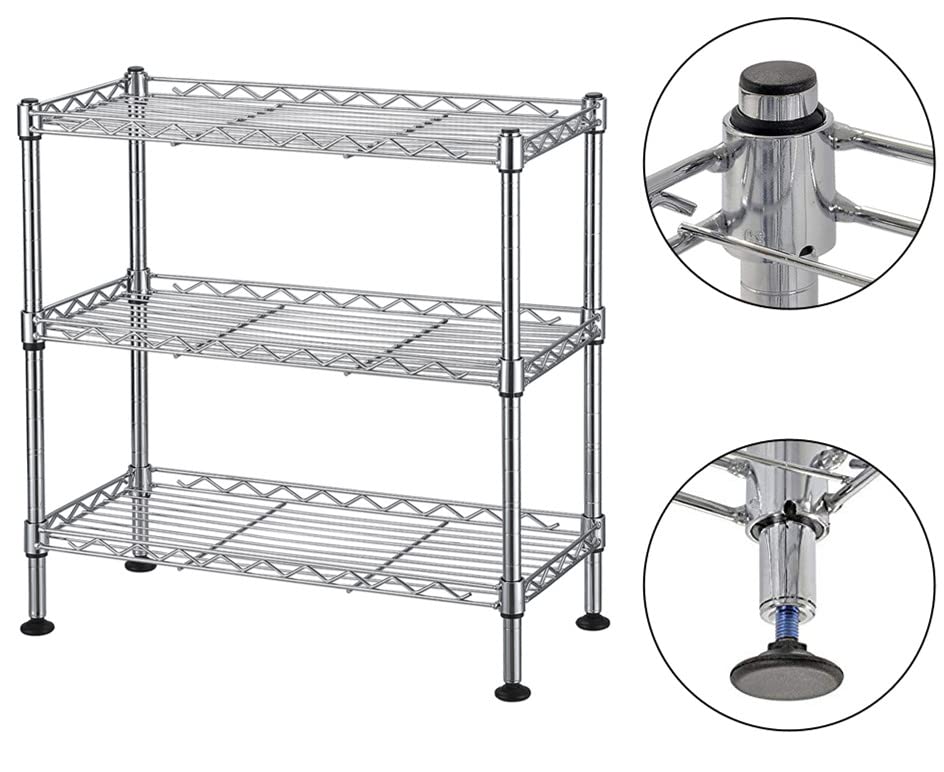 3-Tier Metal Steel Wire Shelf Organizer Unit Shelving for Cabinets, Bath, Kitchen, Countertop, Stackable Cabinet Shelf Kitchen Counter Rack Organizer Multipurpose Pantry Bedroom Bathroom Storage Racks