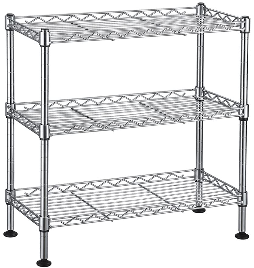 3-Tier Metal Steel Wire Shelf Organizer Unit Shelving for Cabinets, Bath, Kitchen, Countertop, Stackable Cabinet Shelf Kitchen Counter Rack Organizer Multipurpose Pantry Bedroom Bathroom Storage Racks