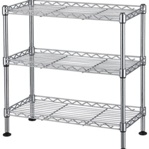 3-Tier Metal Steel Wire Shelf Organizer Unit Shelving for Cabinets, Bath, Kitchen, Countertop, Stackable Cabinet Shelf Kitchen Counter Rack Organizer Multipurpose Pantry Bedroom Bathroom Storage Racks