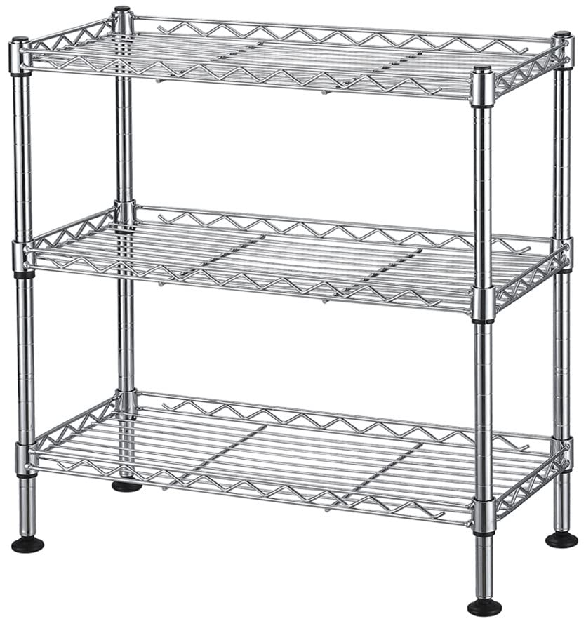 3-Tier Metal Steel Wire Shelf Organizer Unit Shelving for Cabinets, Bath, Kitchen, Countertop, Stackable Cabinet Shelf Kitchen Counter Rack Organizer Multipurpose Pantry Bedroom Bathroom Storage Racks