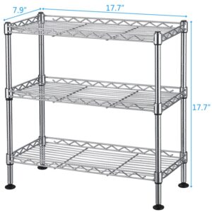 3-Tier Metal Steel Wire Shelf Organizer Unit Shelving for Cabinets, Bath, Kitchen, Countertop, Stackable Cabinet Shelf Kitchen Counter Rack Organizer Multipurpose Pantry Bedroom Bathroom Storage Racks