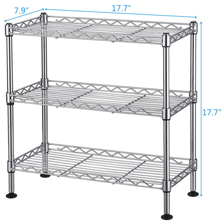 3-Tier Metal Steel Wire Shelf Organizer Unit Shelving for Cabinets, Bath, Kitchen, Countertop, Stackable Cabinet Shelf Kitchen Counter Rack Organizer Multipurpose Pantry Bedroom Bathroom Storage Racks