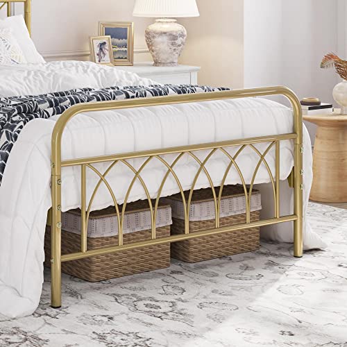 Yaheetech Twin Bed Frame Metal Platform Bed with Petal Accented Headboard/Footboard/14.4 Inch Under Bed Storage/No Box Spring Needed,Antique Gold