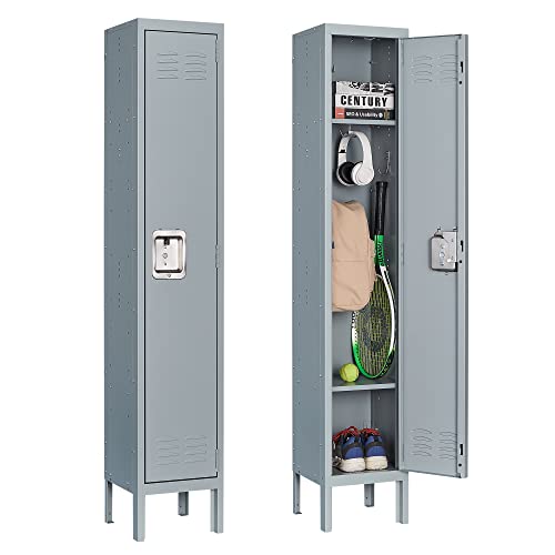 BYNSOE Metal Locker 1 Doors Employees Locker Storage Cabinet Locker School Hospital Gym Locker Requires Assembly (Grey, 1 Door)