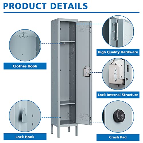 BYNSOE Metal Locker 1 Doors Employees Locker Storage Cabinet Locker School Hospital Gym Locker Requires Assembly (Grey, 1 Door)