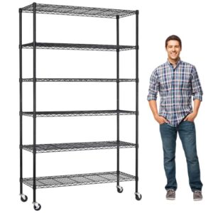 xxkseh wire shelving unit with wheels, 6 tier adjustable metal shelving heavy duty storage shelves 2100 lbs capacity 48" l x 18" w x 82" h metal shelf for pantry kitchen basement, black