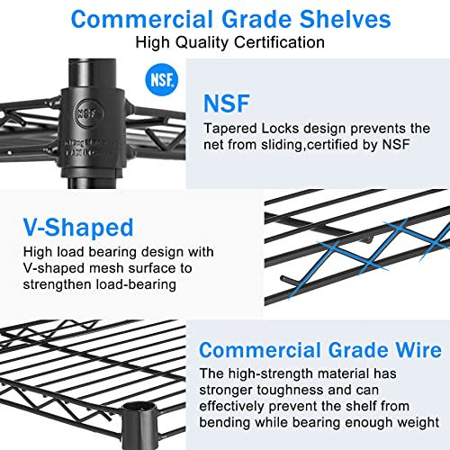 XXkseh Wire Shelving Unit with Wheels, 6 Tier Adjustable Metal Shelving Heavy Duty Storage Shelves 2100 Lbs Capacity 48" L X 18" W X 82" H Metal Shelf for Pantry Kitchen Basement, Black