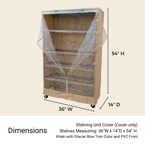 Formosa Covers | Premium Water-Resistant Wire Shelving Unit Cover for Garages, Kitchens, Offices, and More - Clear PVC Viewing Panel and Trim (36" W x 14" D x 54" H)