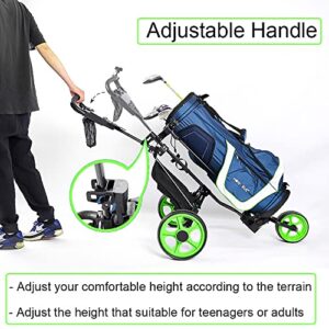 HOW TRUE Golf Push cart, Foldable Golf Cart,Golf Bag cart with Foot Brake & Phone Holder & Cooler Bag