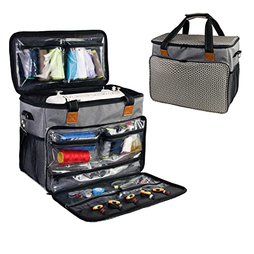 Kungfuking Universal Sewing Machine Carrying Case, Sewing Machine Bag with Multiple Pockets, Sewing Storage Case Travel Tote Bag for Singer, Brother, Janome etc Sewing Machine