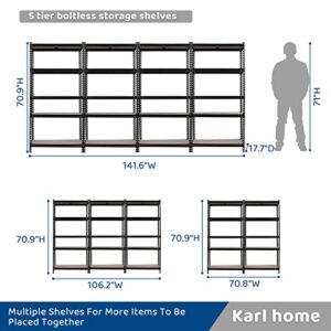 Karl home Garage Shelving Heavy Duty, 5-Tier Wide Size Adjustable Metal Shelving Unit Utility Rack Organization for Garage Pantry Basement, 2000lbs,35.4" L x 17.7" W x 70.9" H, Black