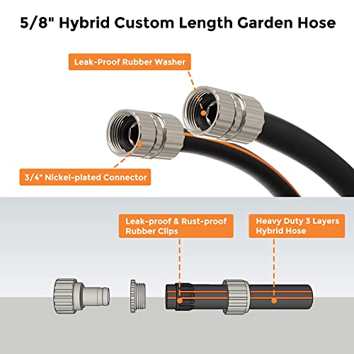 Giraffe Tools Leader Hose 10 ft, 5/8" Rubber Water Hose with Custom Length, Heavy Duty, No Kink, Flexible Garden Hose with Female to Female Fittings for Garden & Yard