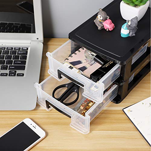 BESPORTBLE 2 Drawer Plastic Storage: Plastic Storage Drawers Plastic Storage Bins with Drawers, Multifunction Clear Storage Cabinet Organizer Desktop Storage