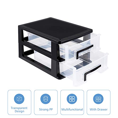 BESPORTBLE 2 Drawer Plastic Storage: Plastic Storage Drawers Plastic Storage Bins with Drawers, Multifunction Clear Storage Cabinet Organizer Desktop Storage