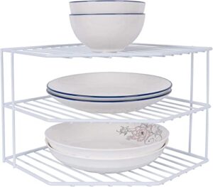 akaza 3-tier corner shelf counter and cabinet organizer - cabinet storage shelf rack, shelves，kitchen counter and cabinet shelf, storage rack organizer for kitchen, fridge,, bathroom cupboard (white)