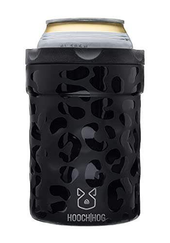 Hooch|Hog Soda Can Holder & Beer Coozies For Bottles & Cans | Can Cooler Insulated for 12 oz. Standard Size Cans | "The Shorty" Collection (Black Leopard)