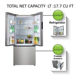 Hamilton Beach HBF1770 French Door Counter Depth Refrigerator with Freezer Drawer, 17.7 cu ft, Stainless Steel (Full Size)