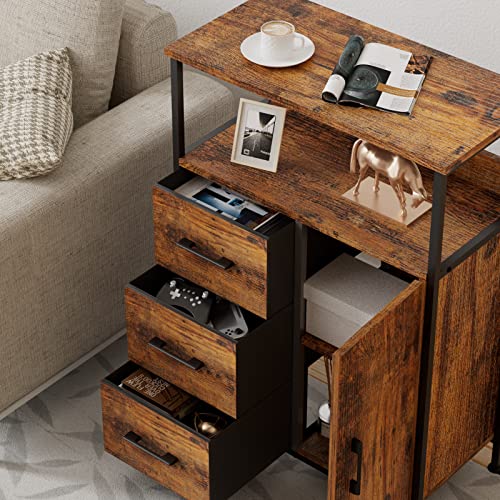 4-Tier Storage Shelf Unit with 3 Drawers, 2 Tiers Shelves Wood Floor Cabiet with Sturdy Frame