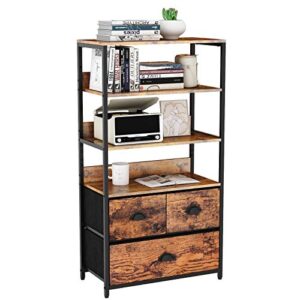 4-Tier Storage Shelf Unit with 3 Drawers, 2 Tiers Shelves Wood Floor Cabiet with Sturdy Frame