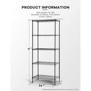 MGHH Wire Rack Shelving, Metal Rack Organizer Heavy Duty Wire Rack Basement Storage Unit Rack Utility for Bathroom Office Kitchen (Black, 14" D x 24" W x 60" H)