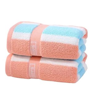 pupopik 100% cotton bath hand towels, fashion striped face towel, highly absorbent soft luxury towel for bathroom,set of 2, 14 x 30 inch (blue-pink stripe)