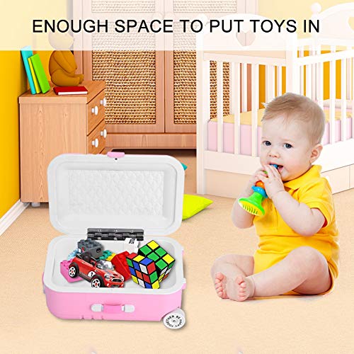 FILFEEL Baby Suitcase Toy, Childs Suitcase, Mini Luggage Box, Cute Plastic Rolling Suitcase Pink