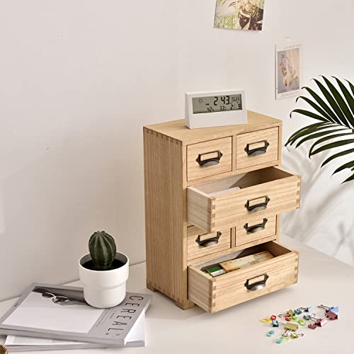 KIRIGEN Wooden Storage Cabinet Organizer Desktop Storage Drawers for Home Office Supplies Natural(4D6CG-NA)