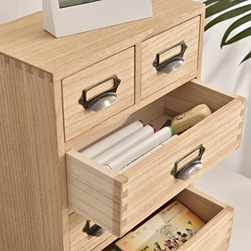 KIRIGEN Wooden Storage Cabinet Organizer Desktop Storage Drawers for Home Office Supplies Natural(4D6CG-NA)