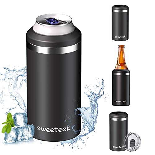 Sweeteek Can Cooler, Slim Can Koozie Insulated,12oz Stainless Steel Vacuum Insulated Drink Holder, Beer Bottle, Double Walled Slim Cans Holder Insulator for Hard Seltzer, Soda, Sparkling Water, black