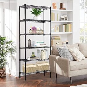 6 tier metal storage shelves 23" l x 13" w x 60" h adjustable wire shelving unit 900lbs metal shelves garage storage pantry shelves storage rack wire rack shelf steel shelves for storage, black