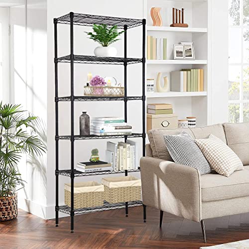 6 Tier Metal Storage Shelves 23" L x 13" W x 60" H Adjustable Wire Shelving Unit 900LBS Metal Shelves Garage Storage Pantry Shelves Storage Rack Wire Rack Shelf Steel Shelves for Storage, Black