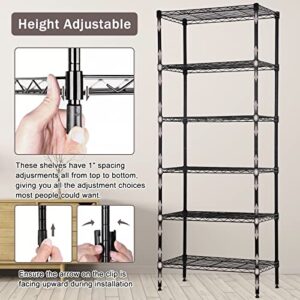 6 Tier Metal Storage Shelves 23" L x 13" W x 60" H Adjustable Wire Shelving Unit 900LBS Metal Shelves Garage Storage Pantry Shelves Storage Rack Wire Rack Shelf Steel Shelves for Storage, Black