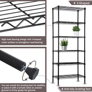 6 Tier Metal Storage Shelves 23" L x 13" W x 60" H Adjustable Wire Shelving Unit 900LBS Metal Shelves Garage Storage Pantry Shelves Storage Rack Wire Rack Shelf Steel Shelves for Storage, Black